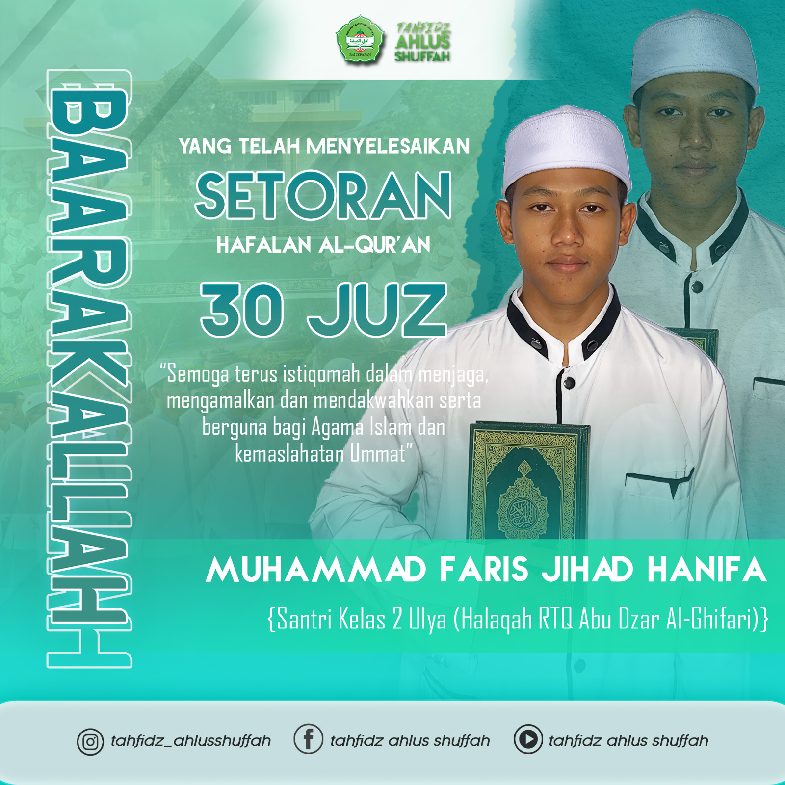 Alhamdulillah santri menyelesaikan setoran Hafalannya